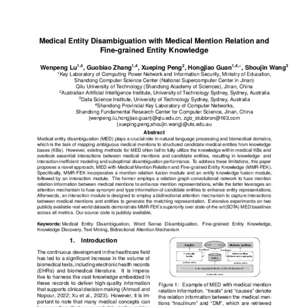 Medical Entity Disambiguation with Medical Mention Relation and Fine-grained Entity Knowledge ...