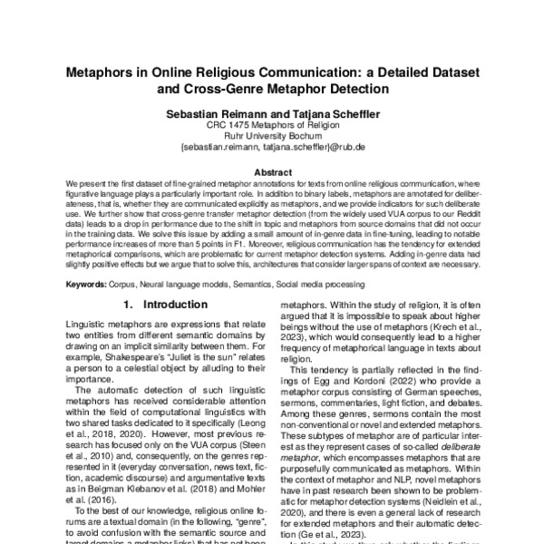 Metaphors in Online Religious Communication: A Detailed Dataset and ...