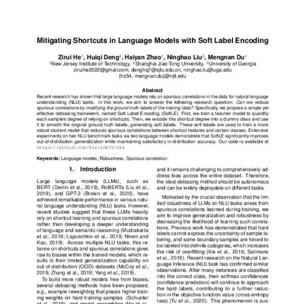 Mitigating Shortcuts in Language Models with Soft Label Encoding - ACL Anthology