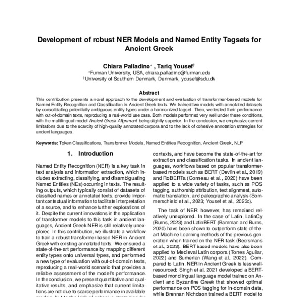 Development of Robust NER Models and Named Entity Tagsets for Ancient Greek - ACL Anthology