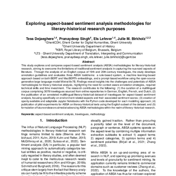 Exploring Aspect-Based Sentiment Analysis Methodologies for Literary-Historical Research ...
