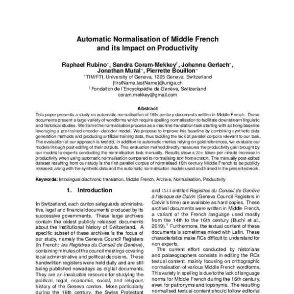 Automatic Normalisation of Middle French and Its Impact on Productivity ...