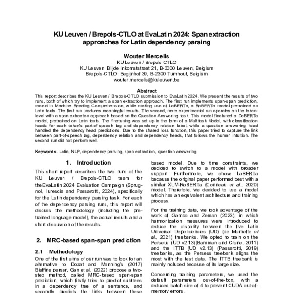 KU Leuven / Brepols-CTLO at EvaLatin 2024: Span Extraction Approaches for Latin Dependency ...