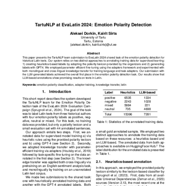 TartuNLP at EvaLatin 2024: Emotion Polarity Detection - ACL Anthology