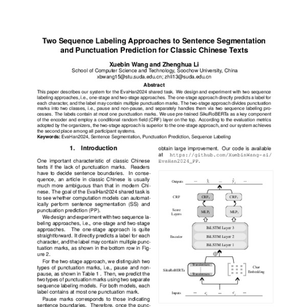 Two Sequence Labeling Approaches To Sentence Segmentation And Punctuation Prediction For Classic