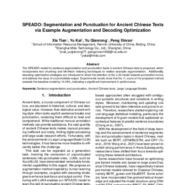 SPEADO: Segmentation and Punctuation for Ancient Chinese Texts via ...