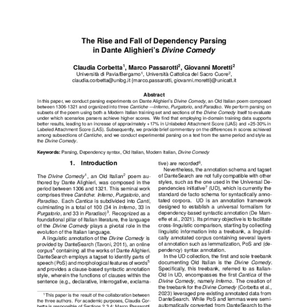 The Rise and Fall of Dependency Parsing in Dante Alighieri’s Divine ...