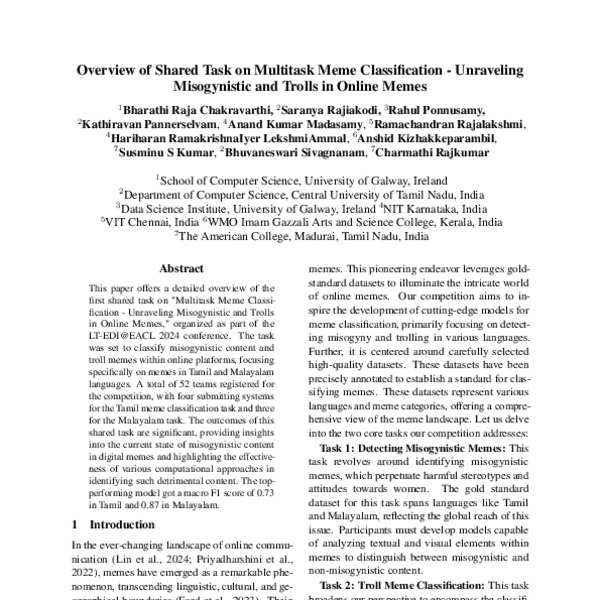 Overview of Shared Task on Multitask Meme Classification - Unraveling ...