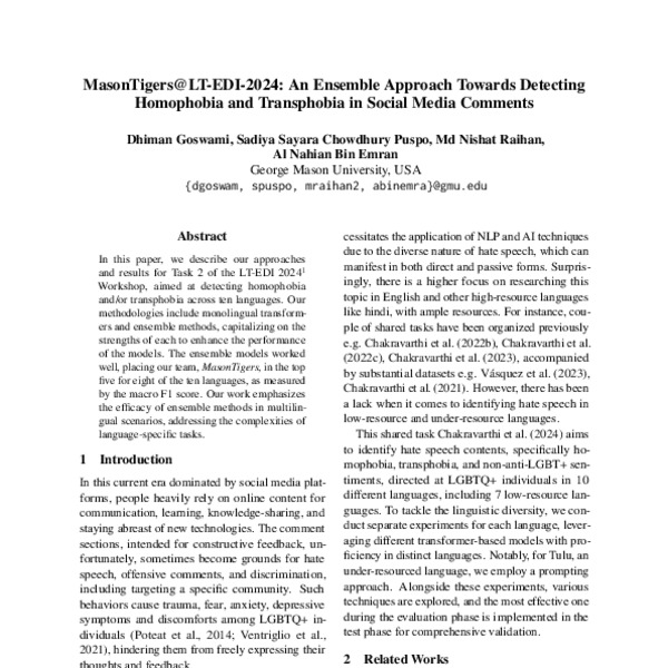 MasonTigers@LT-EDI-2024: An Ensemble Approach Towards Detecting Homophobia and Transphobia in ...