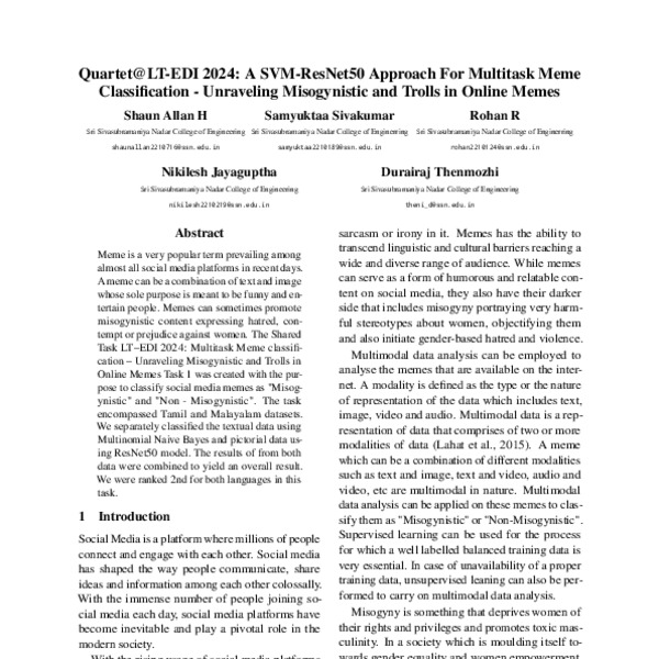 Quartet@LT-EDI 2024: A SVM-ResNet50 Approach For Multitask Meme ...
