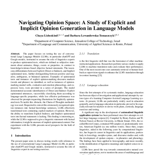 Navigating Opinion Space: A Study of Explicit and Implicit Opinion Generation in Language Models ...