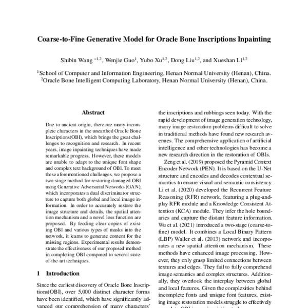 Coarse-to-Fine Generative Model for Oracle Bone Inscriptions Inpainting - ACL Anthology