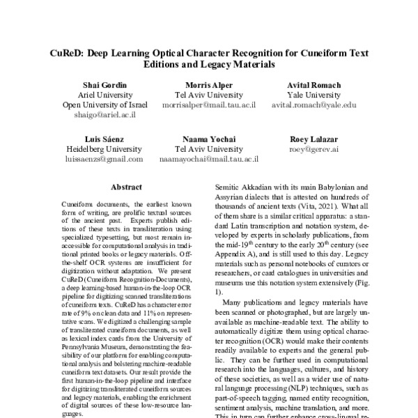 CuReD: Deep Learning Optical Character Recognition for Cuneiform Text ...
