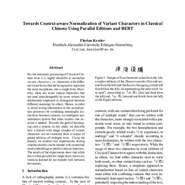 Towards Context-aware Normalization of Variant Characters in Classical ...