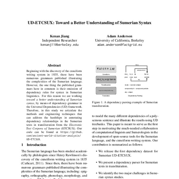 UD-ETCSUX: Toward a Better Understanding of Sumerian Syntax - ACL Anthology