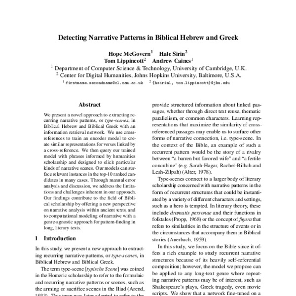 Detecting Narrative Patterns in Biblical Hebrew and Greek - ACL Anthology