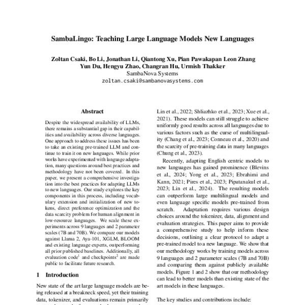 SambaLingo: Teaching Large Language Models New Languages - ACL Anthology