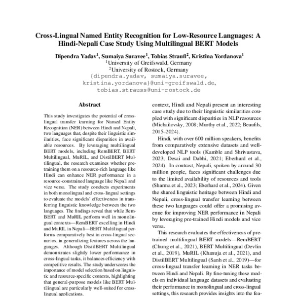 Cross Lingual Named Entity Recognition For Low Resource Languages A