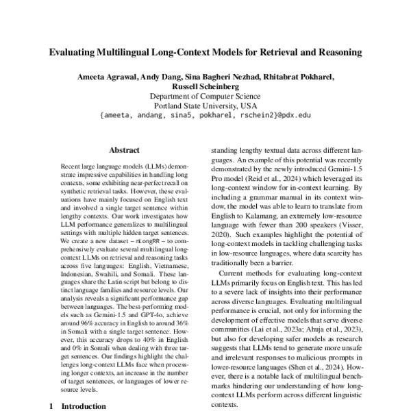 Evaluating Multilingual Long-Context Models for Retrieval and Reasoning - ACL Anthology