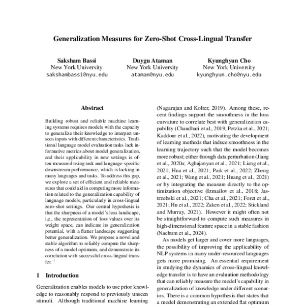 Generalization Measures for Zero-Shot Cross-Lingual Transfer - ACL Anthology