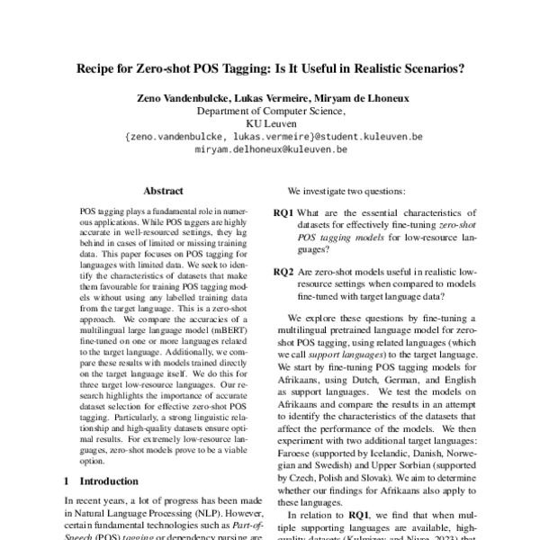 Recipe for Zero-shot POS Tagging: Is It Useful in Realistic Scenarios? - ACL Anthology