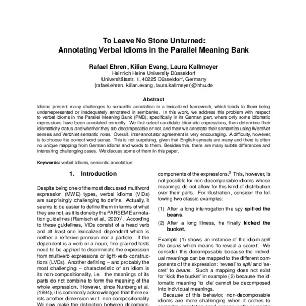 To Leave No Stone Unturned: Annotating Verbal Idioms in the Parallel ...