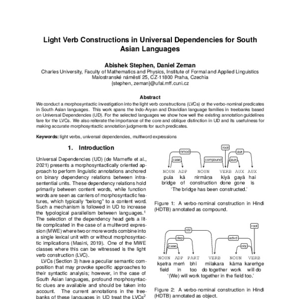 Light Verb Constructions in Universal Dependencies for South Asian ...