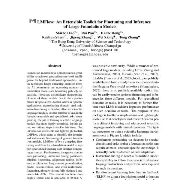 LMFlow: An Extensible Toolkit for Finetuning and Inference of Large Foundation Models - ACL ...