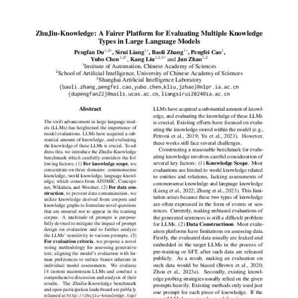 ZhuJiu-Knowledge: A Fairer Platform for Evaluating Multiple Knowledge Types in Large Language ...