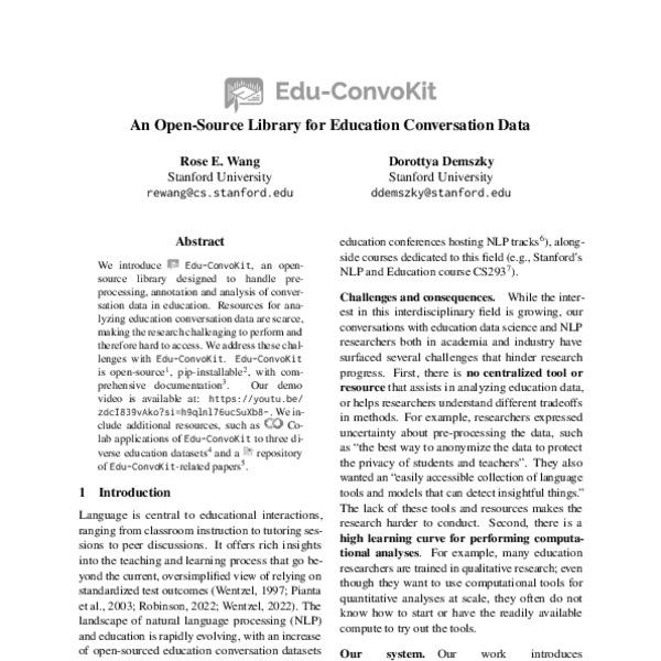 Edu Convokit An Open Source Library For Education Conversation Data