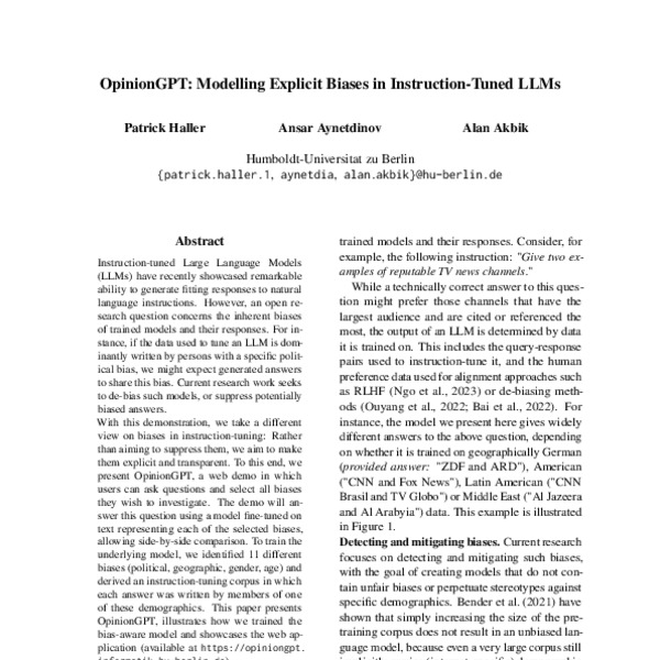 Opiniongpt Modelling Explicit Biases In Instruction Tuned Llms Acl