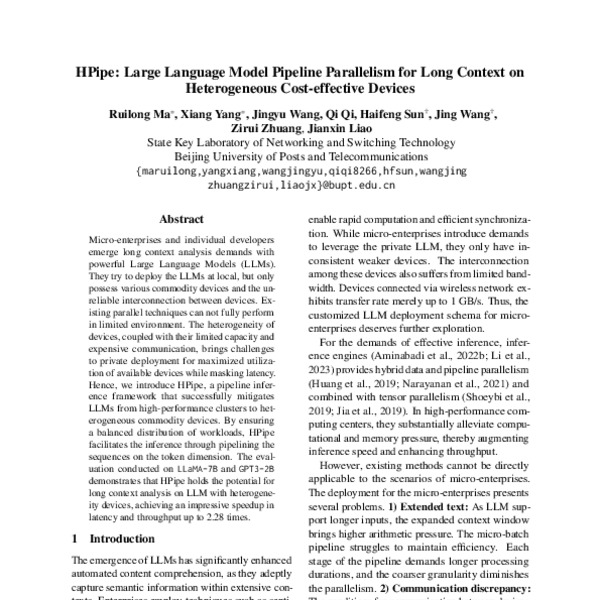 HPipe: Large Language Model Pipeline Parallelism for Long Context on Heterogeneous Cost ...