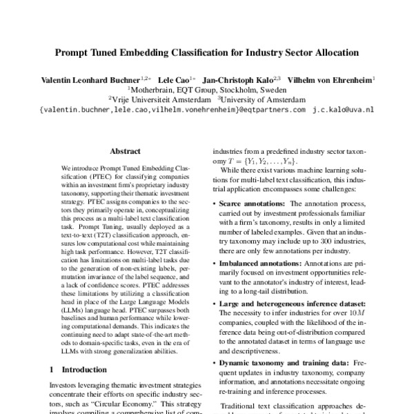 Prompt Tuned Embedding Classification For Industry Sector Allocation Acl Anthology