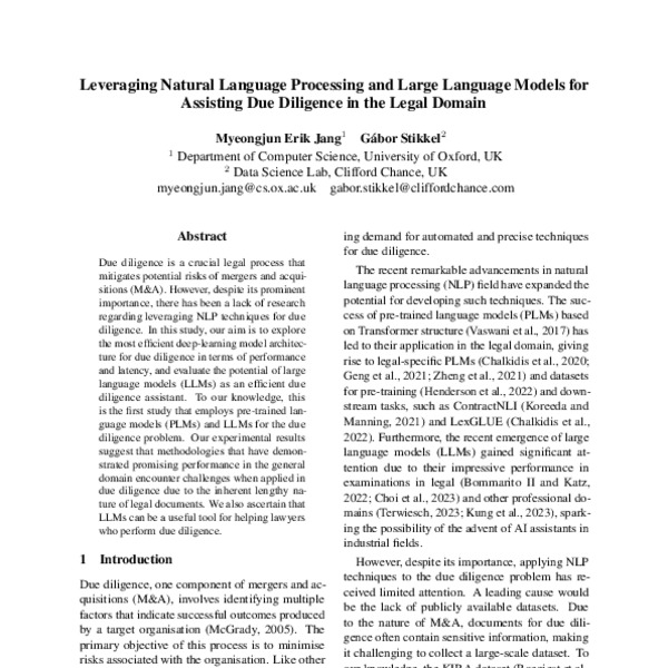 Leveraging Natural Language Processing And Large Language Models For Assisting Due Diligence In