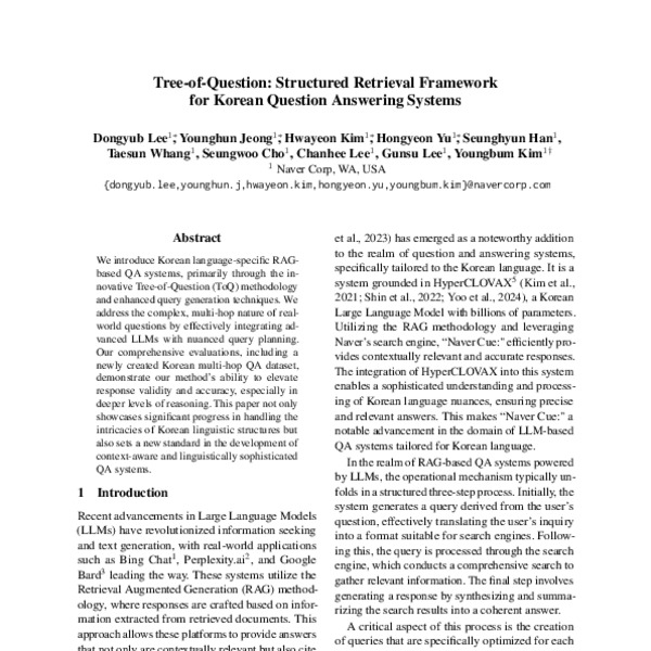 Tree-of-Question: Structured Retrieval Framework for Korean Question Answering Systems - ACL ...