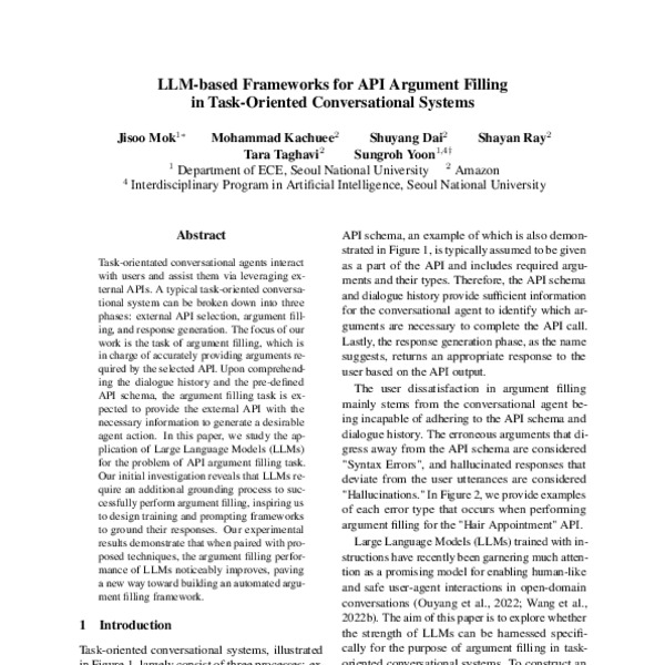 Llm Based Frameworks For Api Argument Filling In Task Oriented Conversational Systems Acl