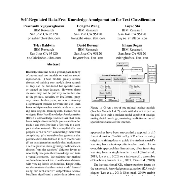 Self Regulated Data Free Knowledge Amalgamation For Text Classification Acl Anthology