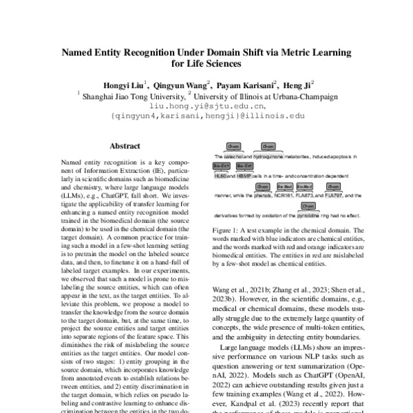 Named Entity Recognition Under Domain Shift Via Metric Learning For