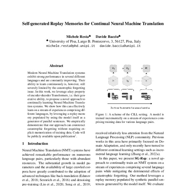Self-generated Replay Memories for Continual Neural Machine Translation - ACL Anthology