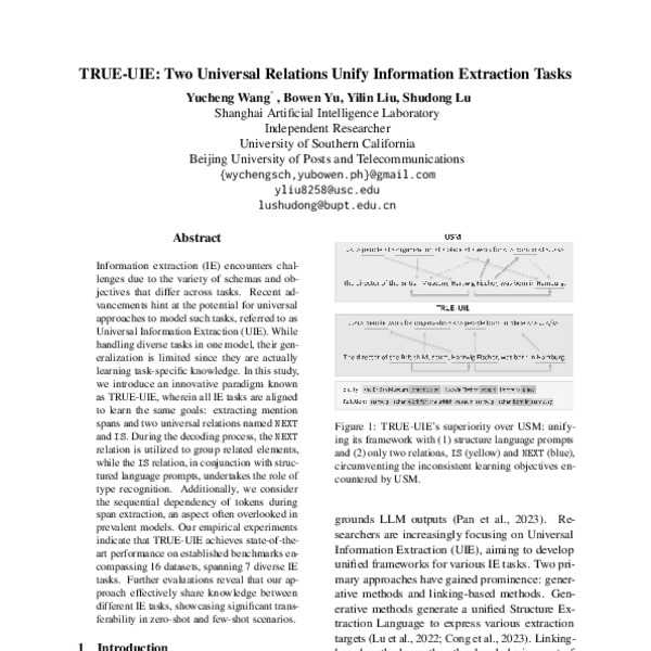 TRUE-UIE: Two Universal Relations Unify Information Extraction Tasks ...