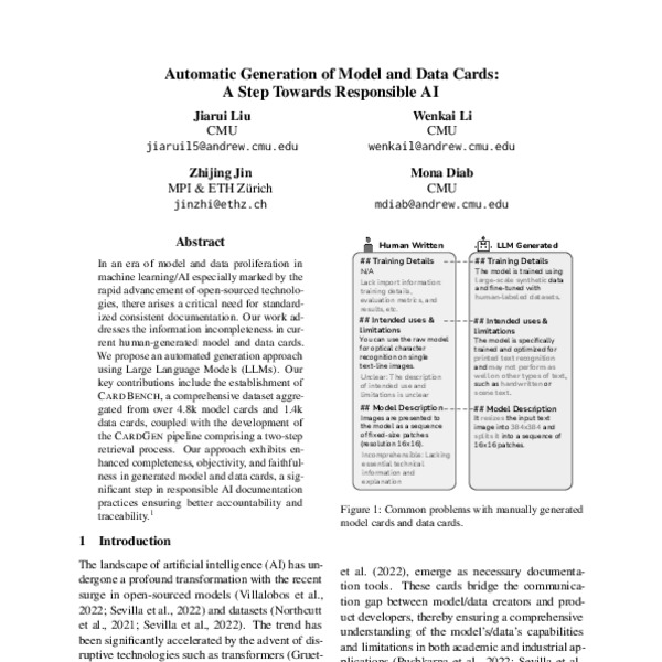 Automatic Generation of Model and Data Cards: A Step Towards Responsible AI - ACL Anthology