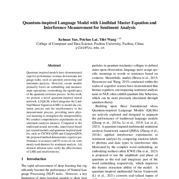 Quantum-inspired Language Model with Lindblad Master Equation and Interference Measurement for ...