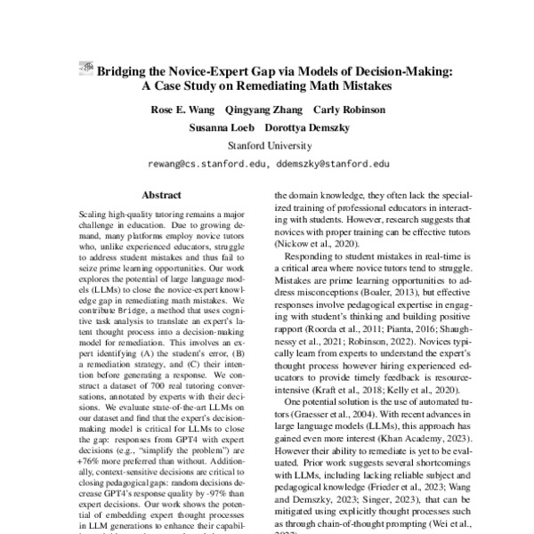 Bridging the Novice-Expert Gap via Models of Decision-Making: A Case ...