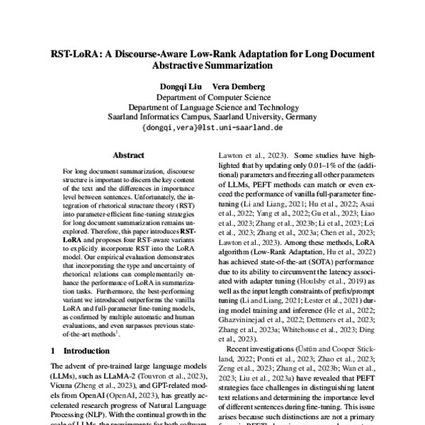 Rst Lora A Discourse Aware Low Rank Adaptation For Long Document Abstractive Summarization