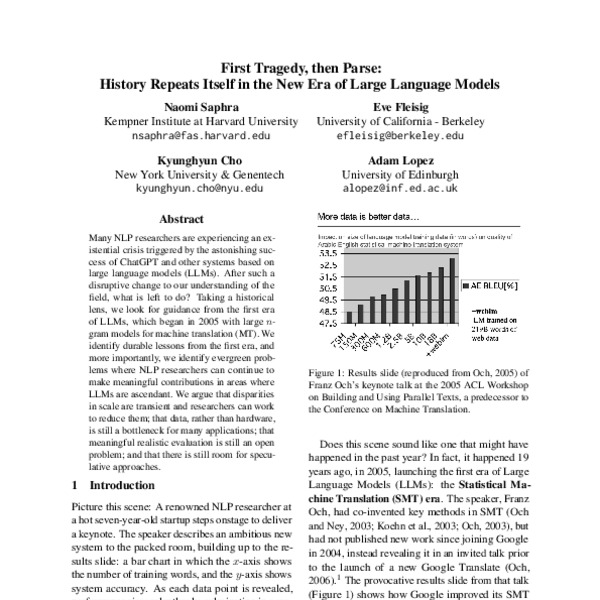 First Tragedy, then Parse: History Repeats Itself in the New Era of Large Language Models - ACL ...