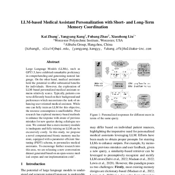 LLM-based Medical Assistant Personalization with Short- and Long-Term Memory Coordination - ACL ...