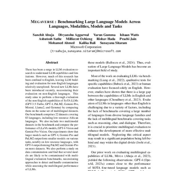 Megaverse Benchmarking Large Language Models Across Languages Modalities Models And Tasks