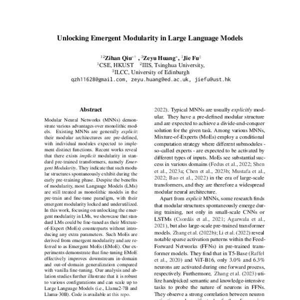 Unlocking Emergent Modularity in Large Language Models - ACL Anthology