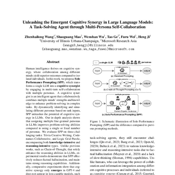 Unleashing the Emergent Cognitive Synergy in Large Language Models: A Task-Solving Agent through ...
