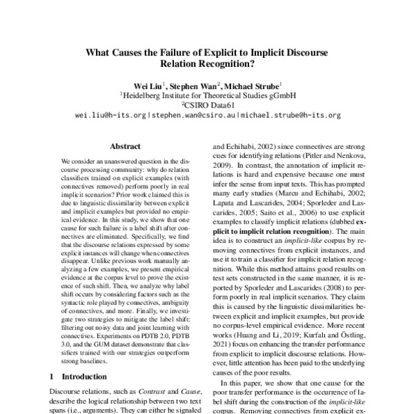 What Causes the Failure of Explicit to Implicit Discourse Relation Recognition? - ACL Anthology